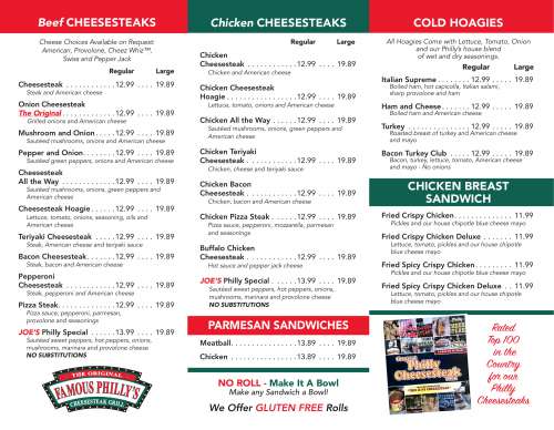 Famous Philly's Cheesesteak Grill menu in Daytona Beach, Florida, USA