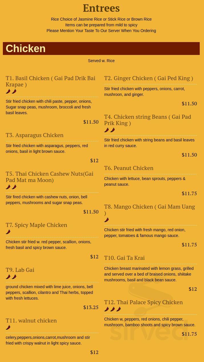 Thai Palace menu in Bloomfield, Connecticut, USA