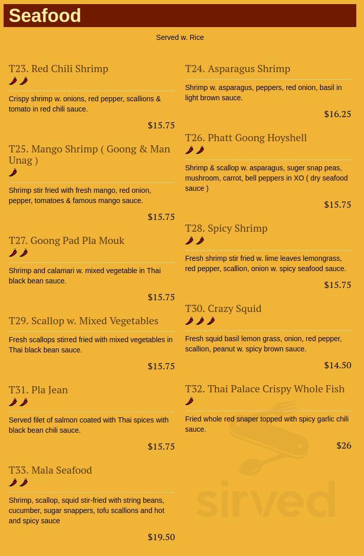 Thai Palace menu in Bloomfield, Connecticut, USA