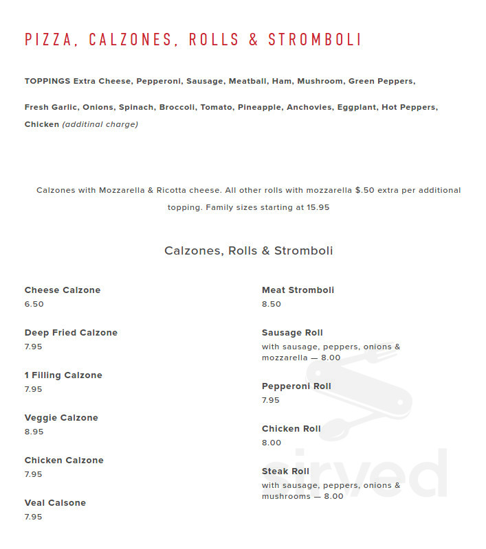 Menu - Califon NJ's Frank's Pizza & Italian Restaurant | Sirved