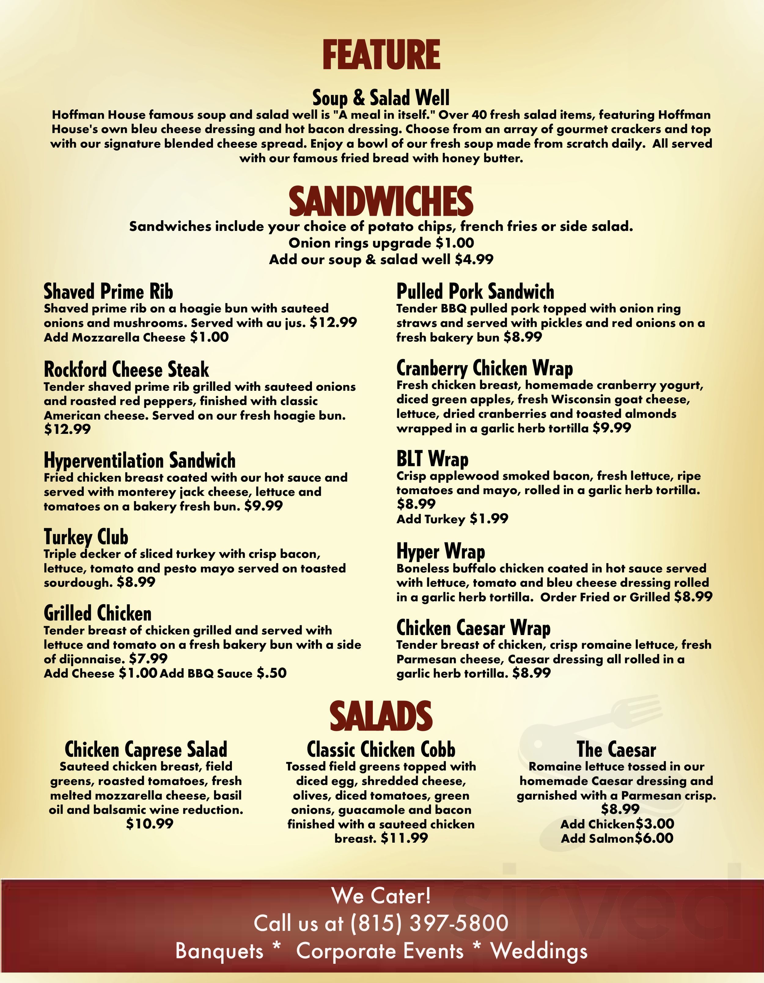 Hoffman House Supper Club menu in Rockford, Illinois, USA