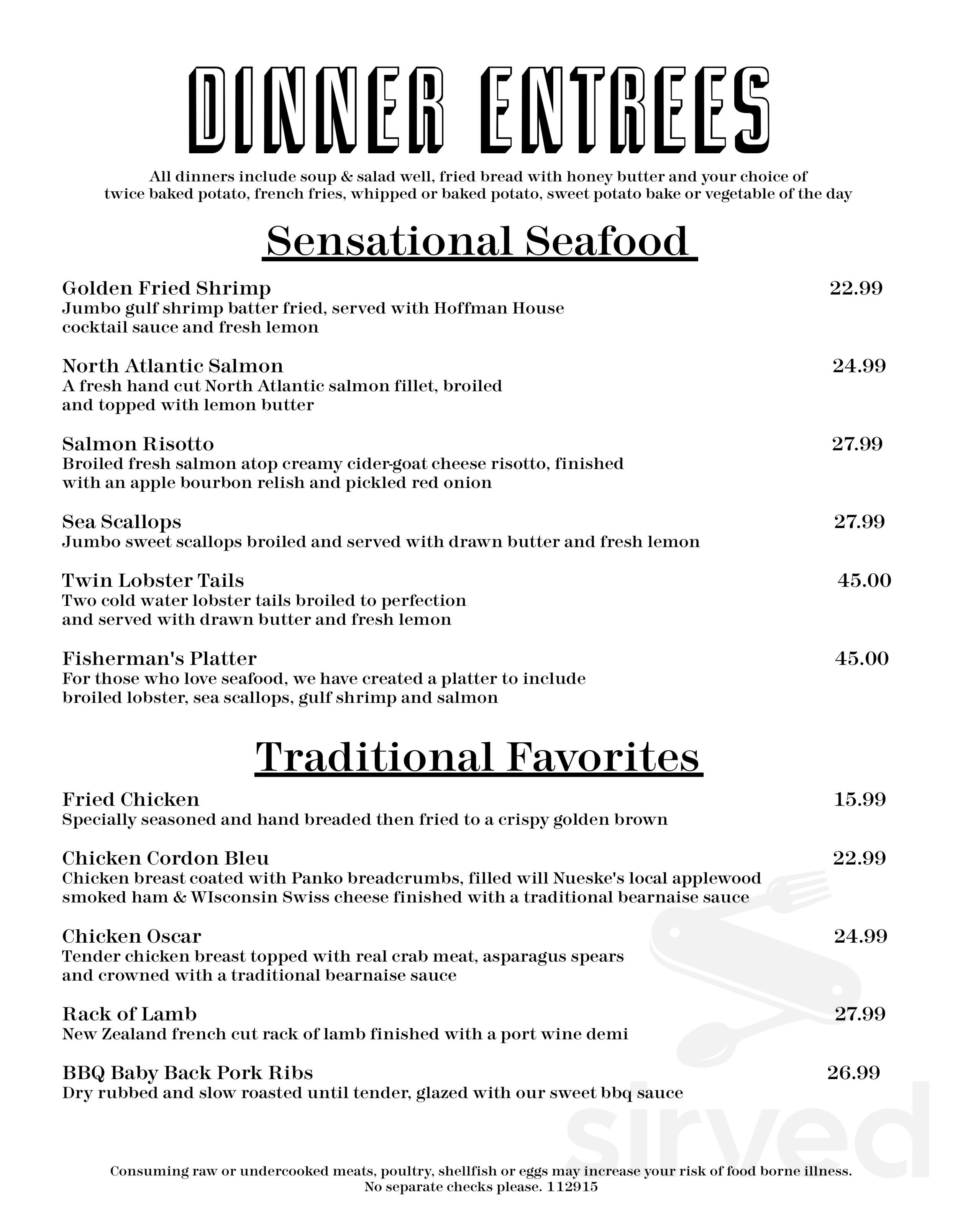 Hoffman House Supper Club menu in Rockford, Illinois, USA