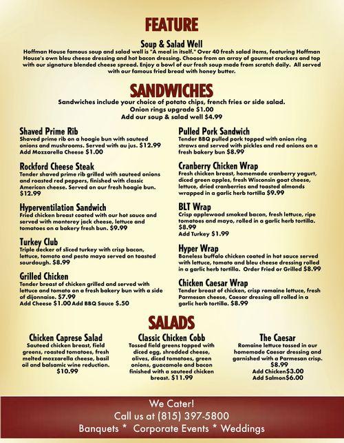 Hoffman House Supper Club menu in Rockford, Illinois, USA
