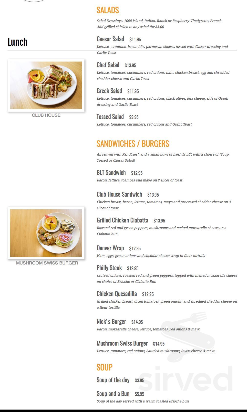 Menu for Tina's Breakfast & Lunch in Thunder Bay, ON | Sirved