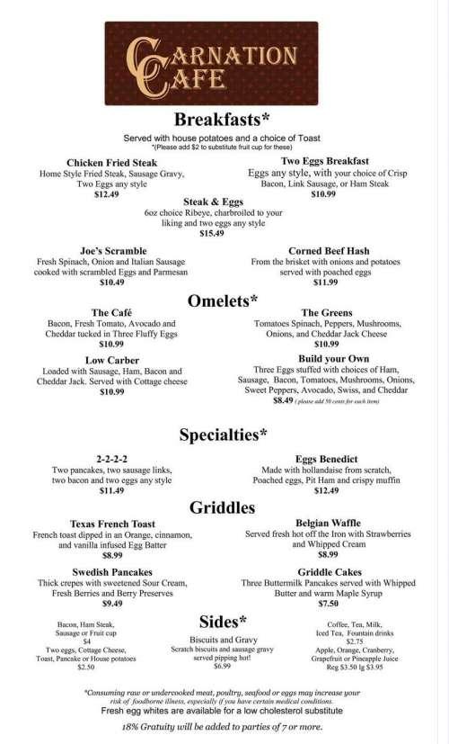 Carnation Cafe & Lounge menu in Carnation, Washington, USA