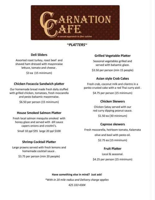 Carnation Cafe & Lounge menu in Carnation, Washington, USA