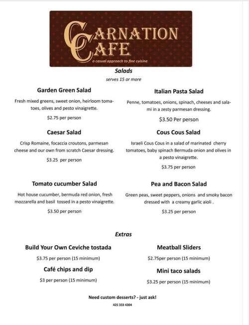 Carnation Cafe & Lounge menu in Carnation, Washington, USA