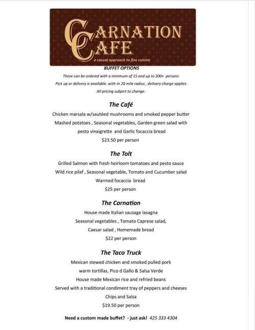 Carnation Cafe & Lounge menu in Carnation, Washington, USA