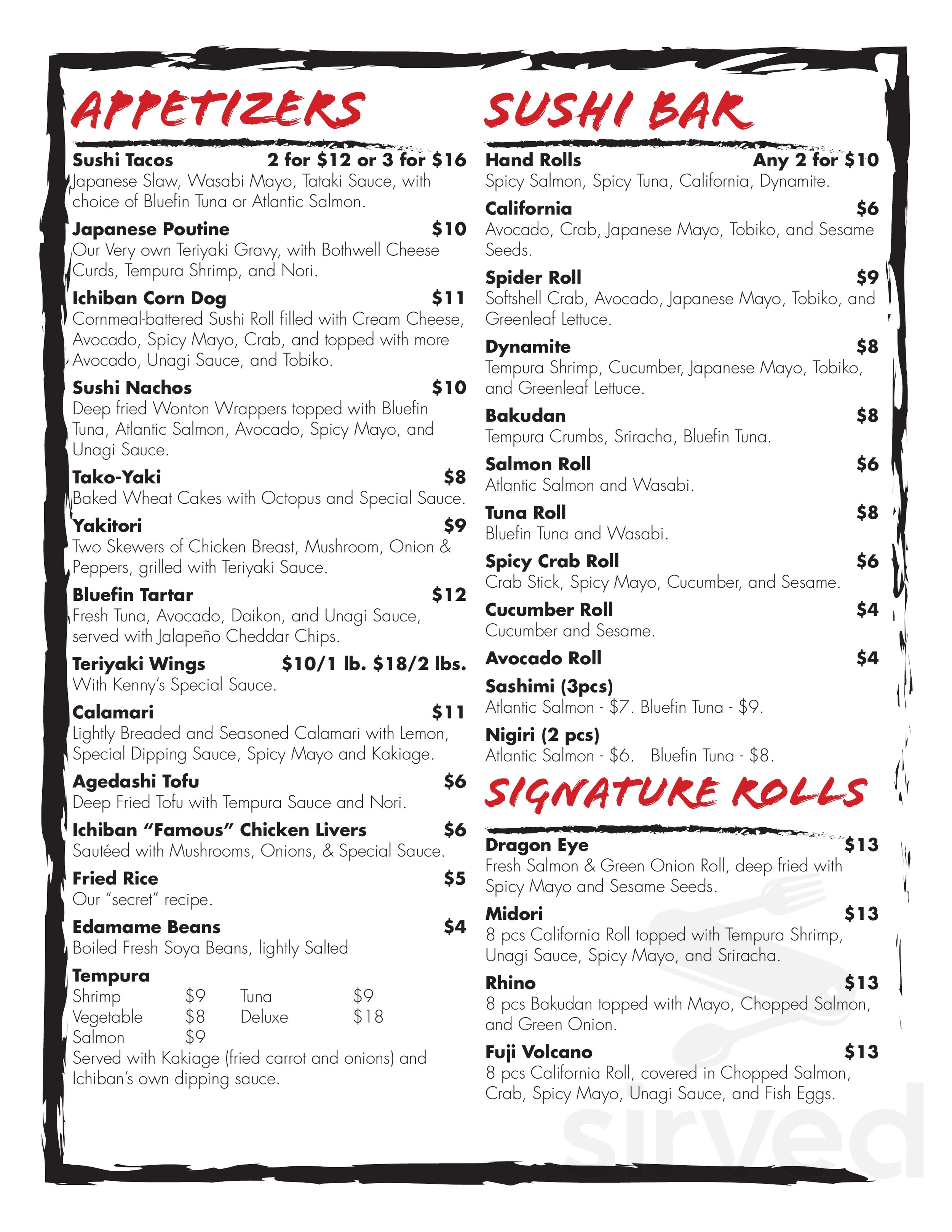 Menu for Ichiban Japanese Steakhouse & Pub in Winnipeg, MB | Sirved