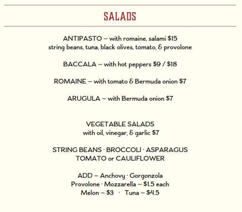 Chick & Nello's Homestead Inn menu in Trenton, New Jersey, USA