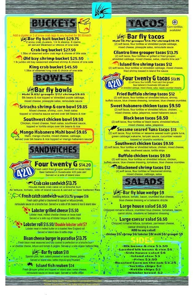 Menu for Bar fly Safety Harbor in Safety Harbor, FL | Sirved