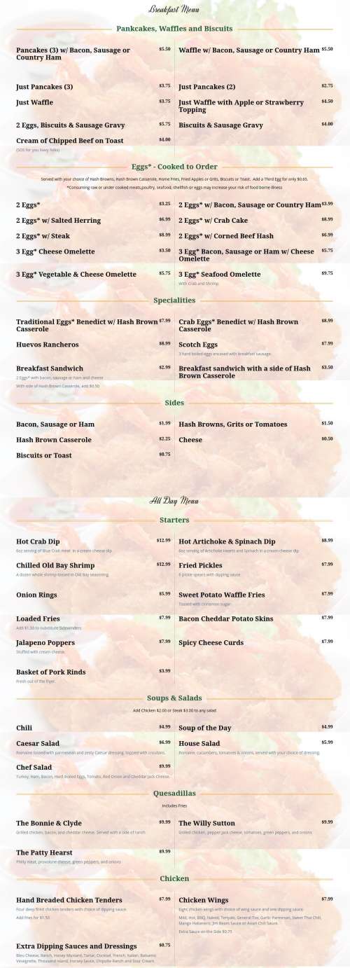 The Vault Restaurant menu in Sandston, Virginia, USA