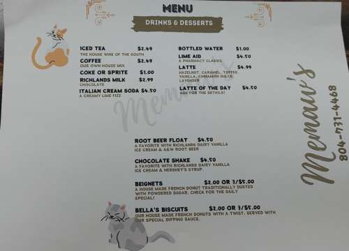 MEMAW'S Espresso & Eatery menu in Waverly, Virginia, USA