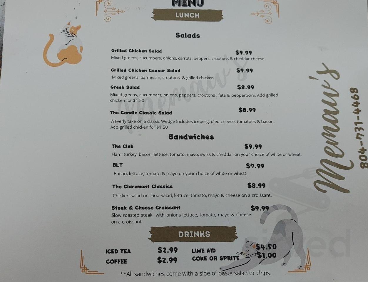MEMAW'S Espresso & Eatery menu in Waverly, Virginia, USA