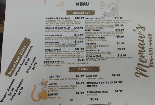 MEMAW'S Espresso & Eatery menu in Waverly, Virginia, USA