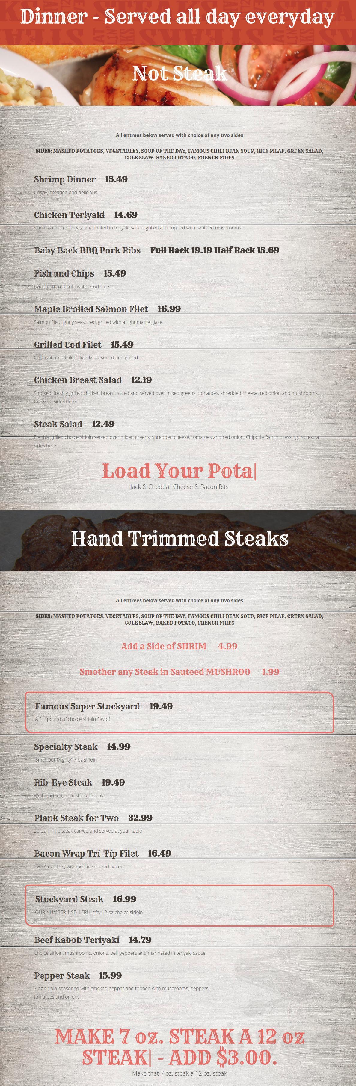 Steer 'N Stein - Victorville menu in Victorville, California, USA