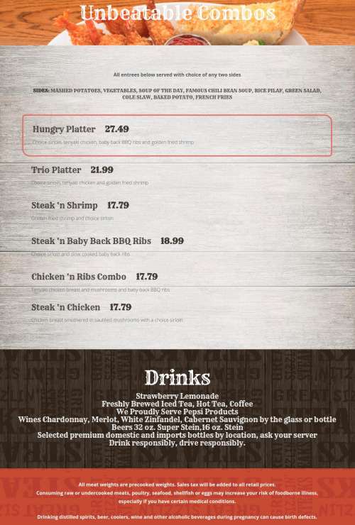 Steer 'N Stein - Victorville menu in Victorville, California, USA