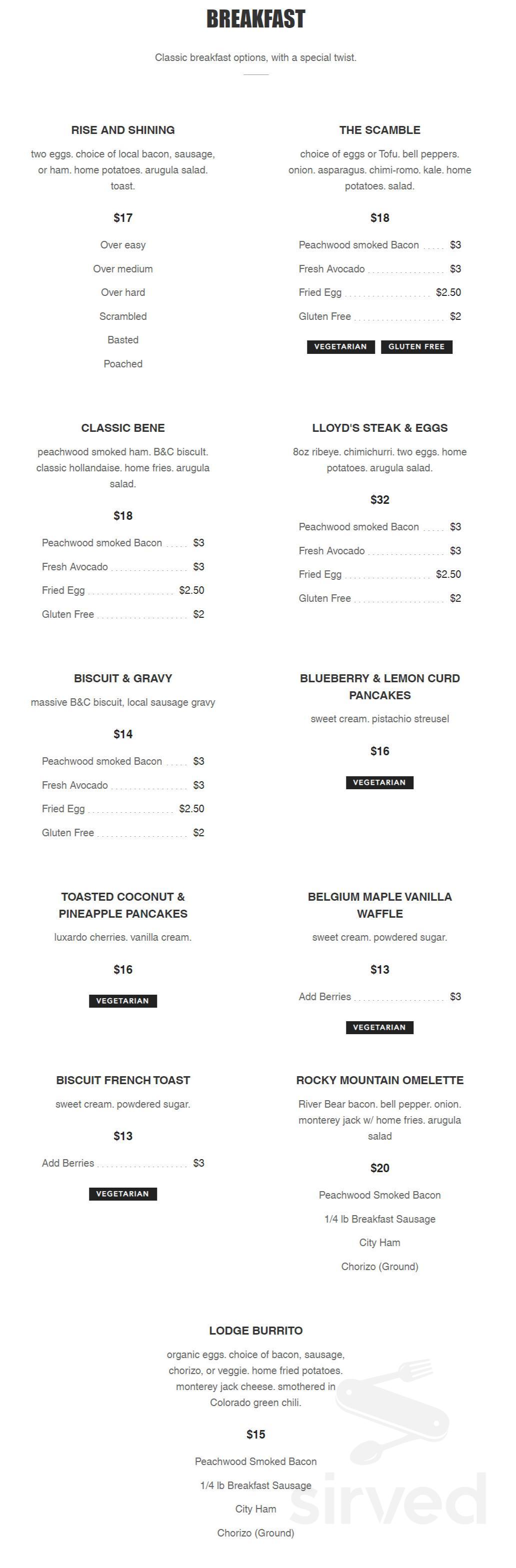 Brunch & Co menu in Estes Park, Colorado, USA