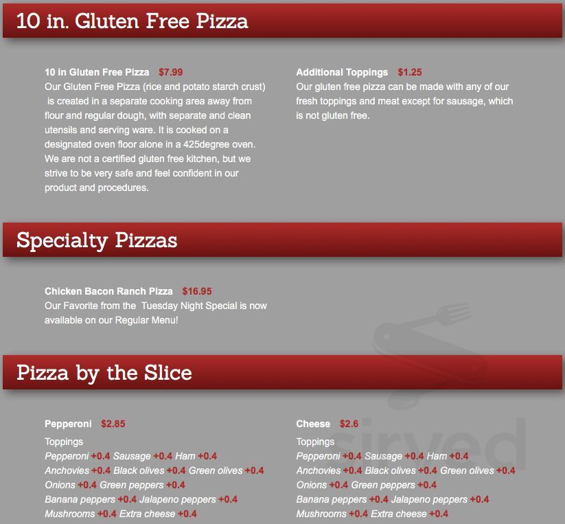 Menu - Vienna WV's The Original Pizza Place | Sirved