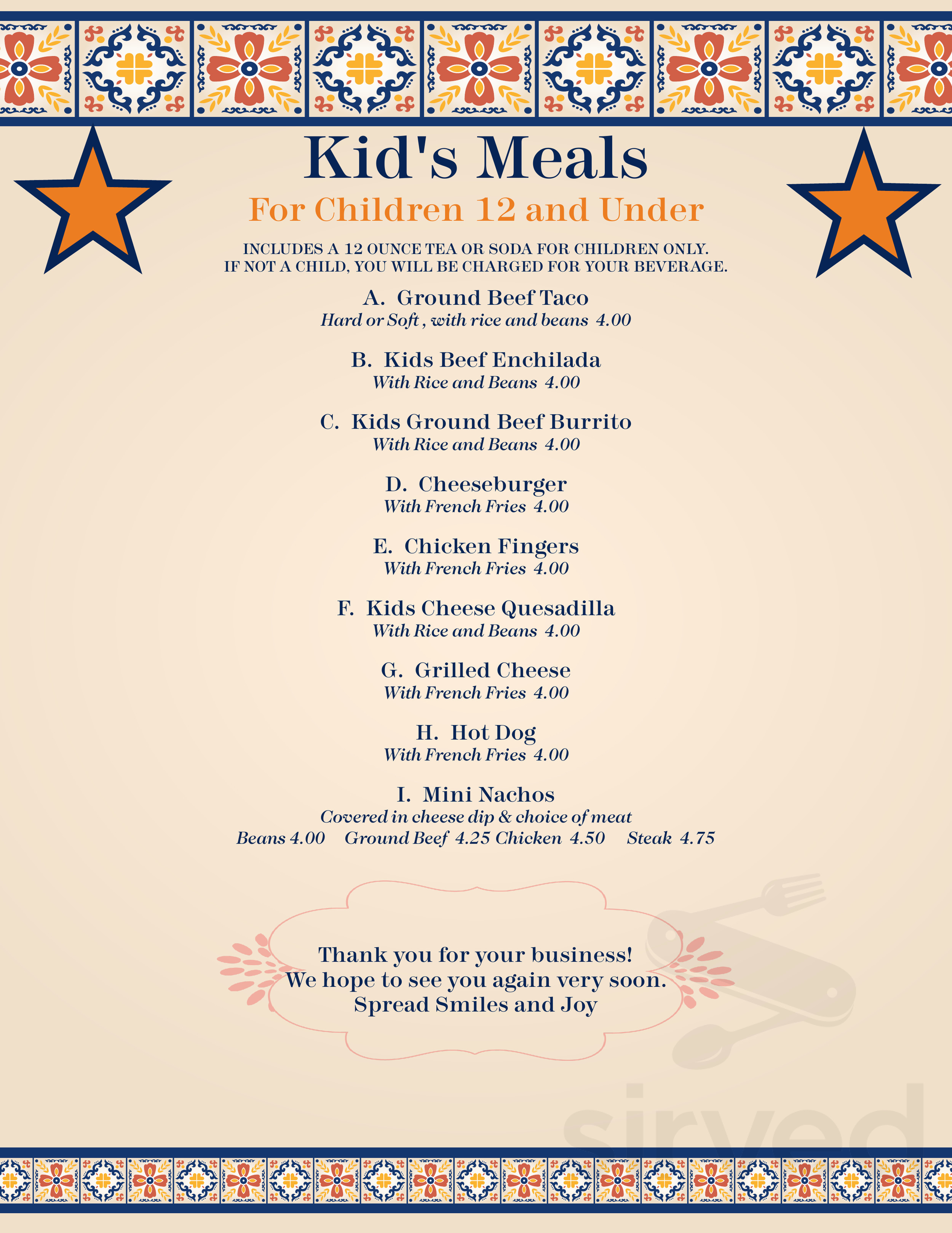 Taqueria Pancho Villa II DOUGLAS menu in Douglas, Georgia, USA