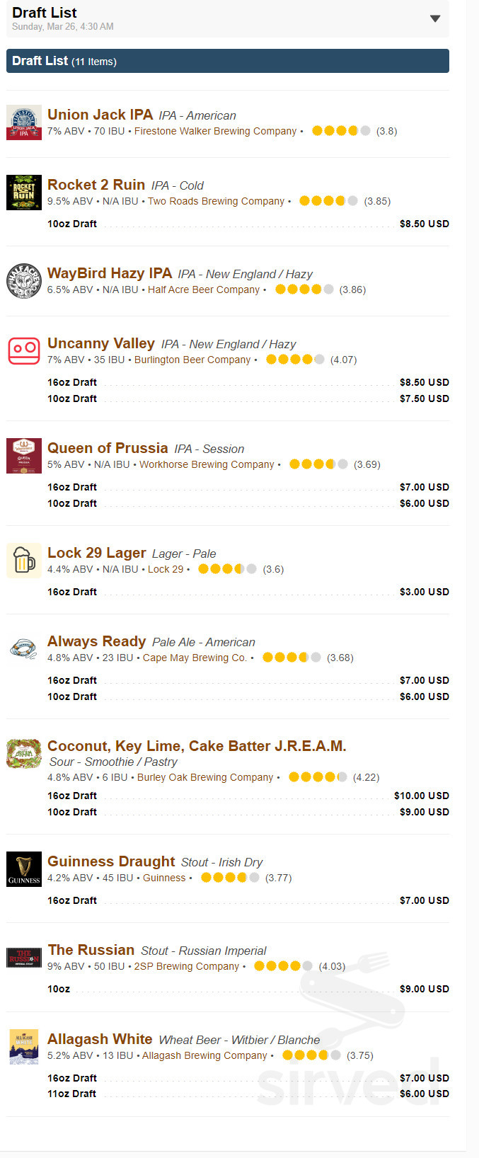 Lock 29 Mont Clare menu in Mont Clare, Pennsylvania, USA