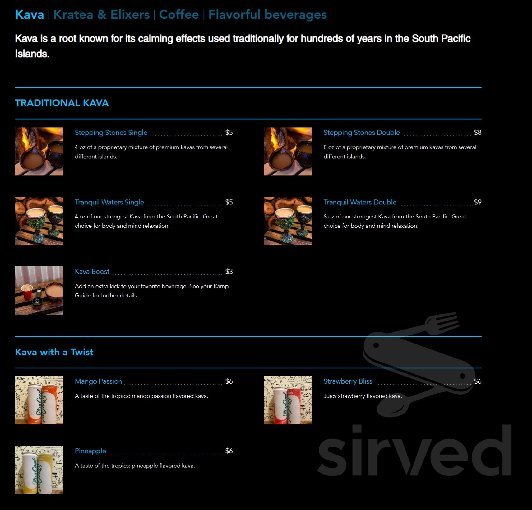 Kamp Kava menus in Davie, Florida, United States
