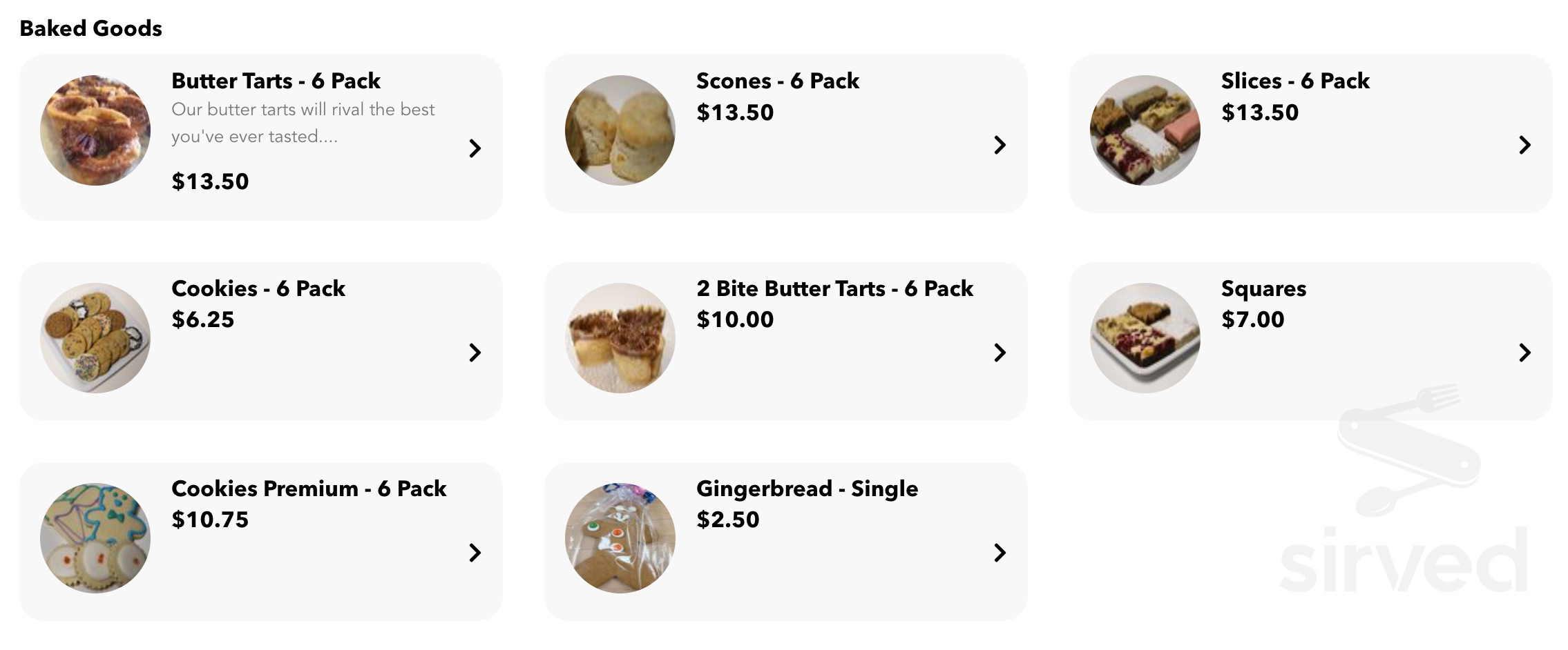 Menu - Mississauga ON's Kate's Town Talk Bakery | Sirved