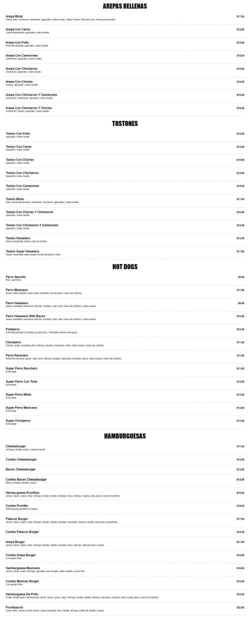 Prontito menu in Queens, New York, USA