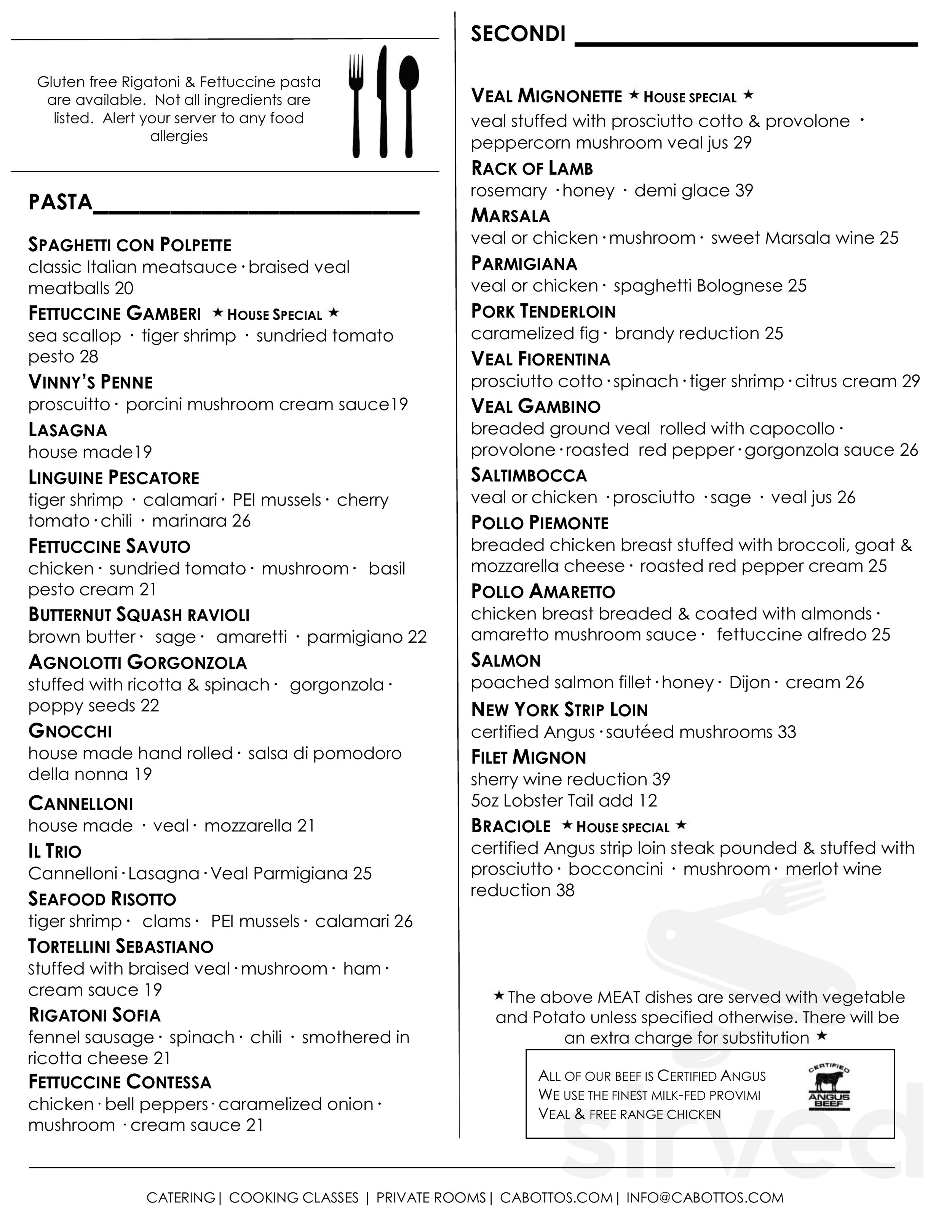 Menu for Cabotto's in Stittsville, ON | Sirved