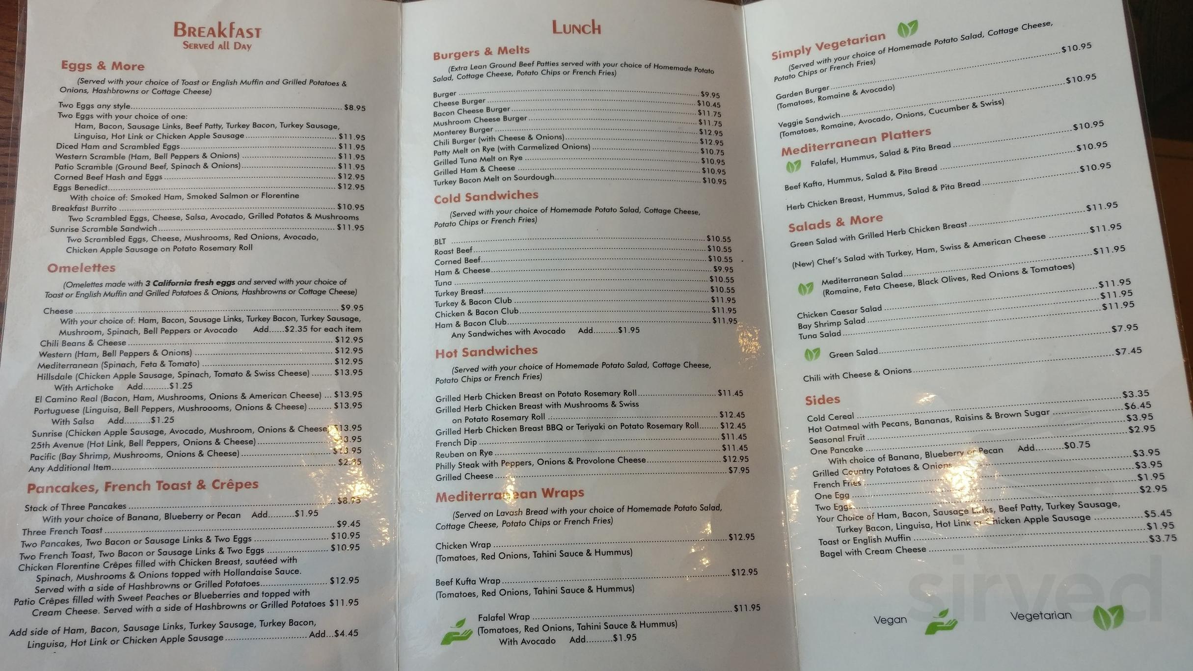 Menu - San Mateo CA's Patio Coffee Shop | Sirved