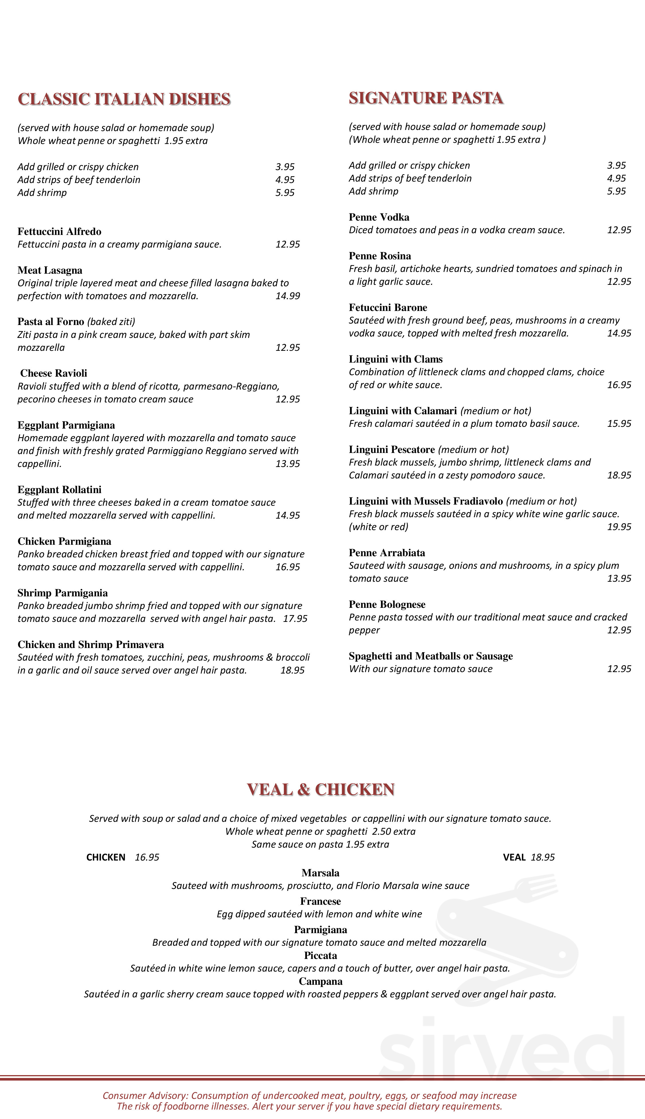 Mezza Luna at the Villages menu in The Villages, Florida, USA