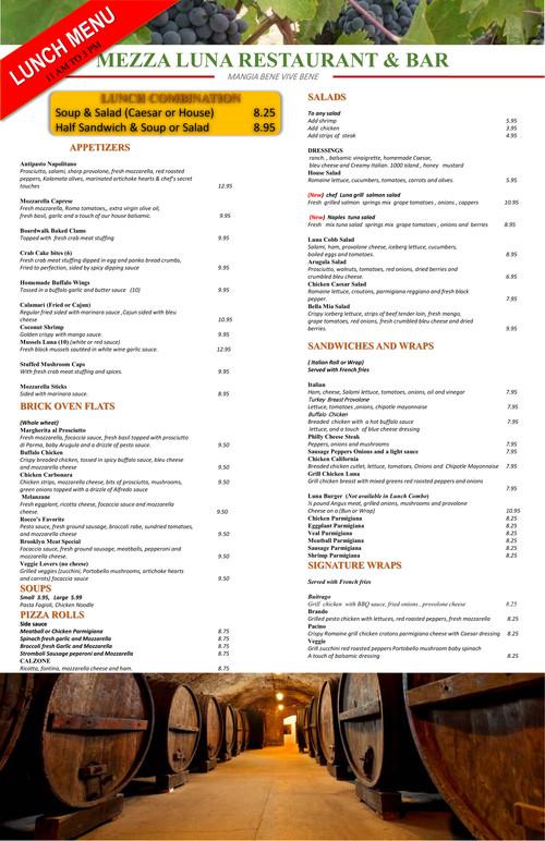 Mezza Luna at the Villages menu in The Villages, Florida, USA