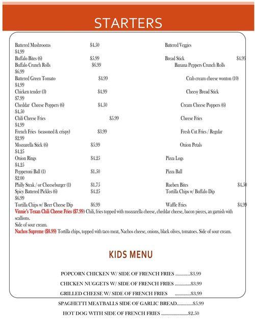 Vinnie's Restaurant And Bar menu in Findley Lake, New York, USA