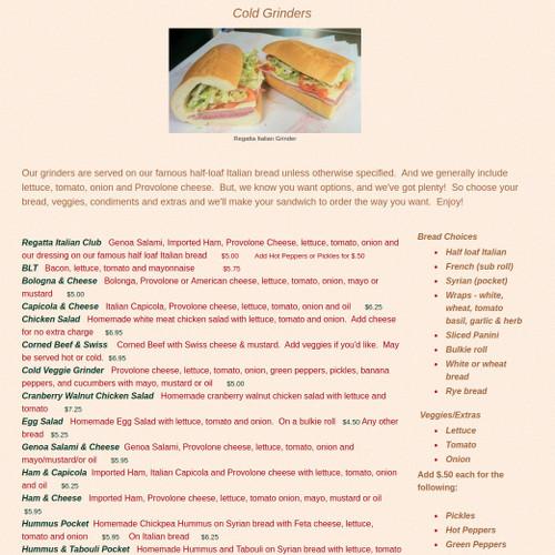 Regatta Deli menu in Worcester, Massachusetts, USA