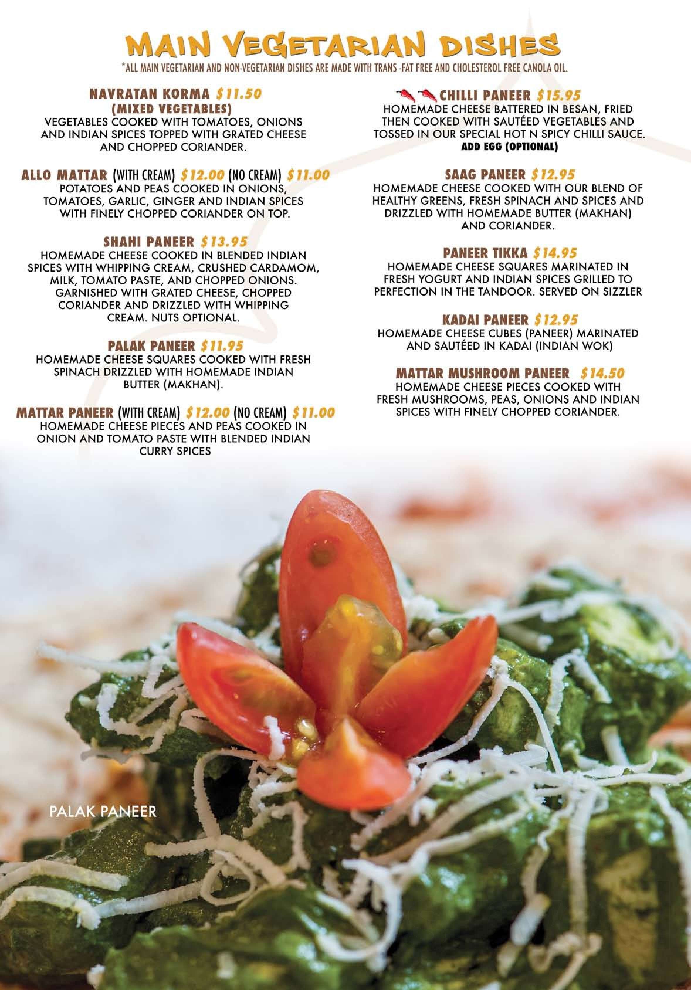 Aahar The Taste Of India menu in Ottawa, Ontario, Canada