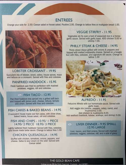 The Gold Bean Cafe menu in Gold River, Nova Scotia, Canada