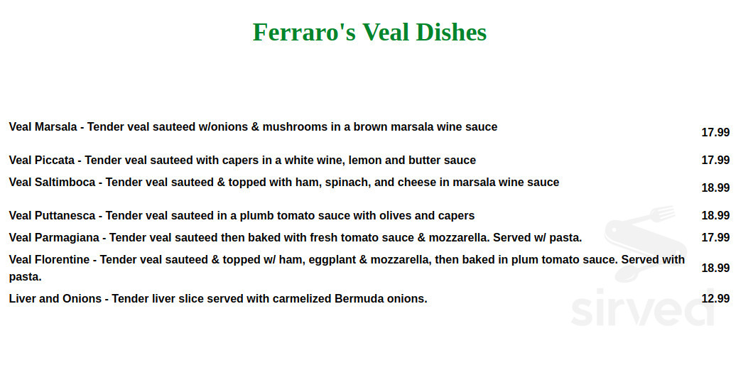 Ferraro's Italian Grille menu in Parrish, Florida, USA