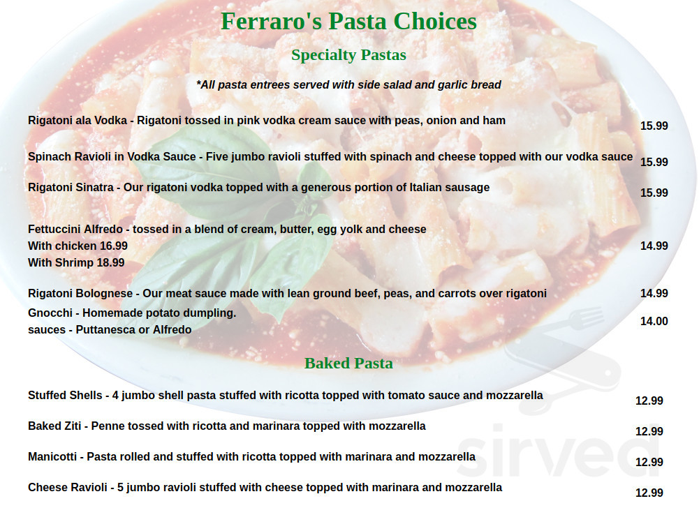 Ferraro's Italian Grille menu in Parrish, Florida, USA