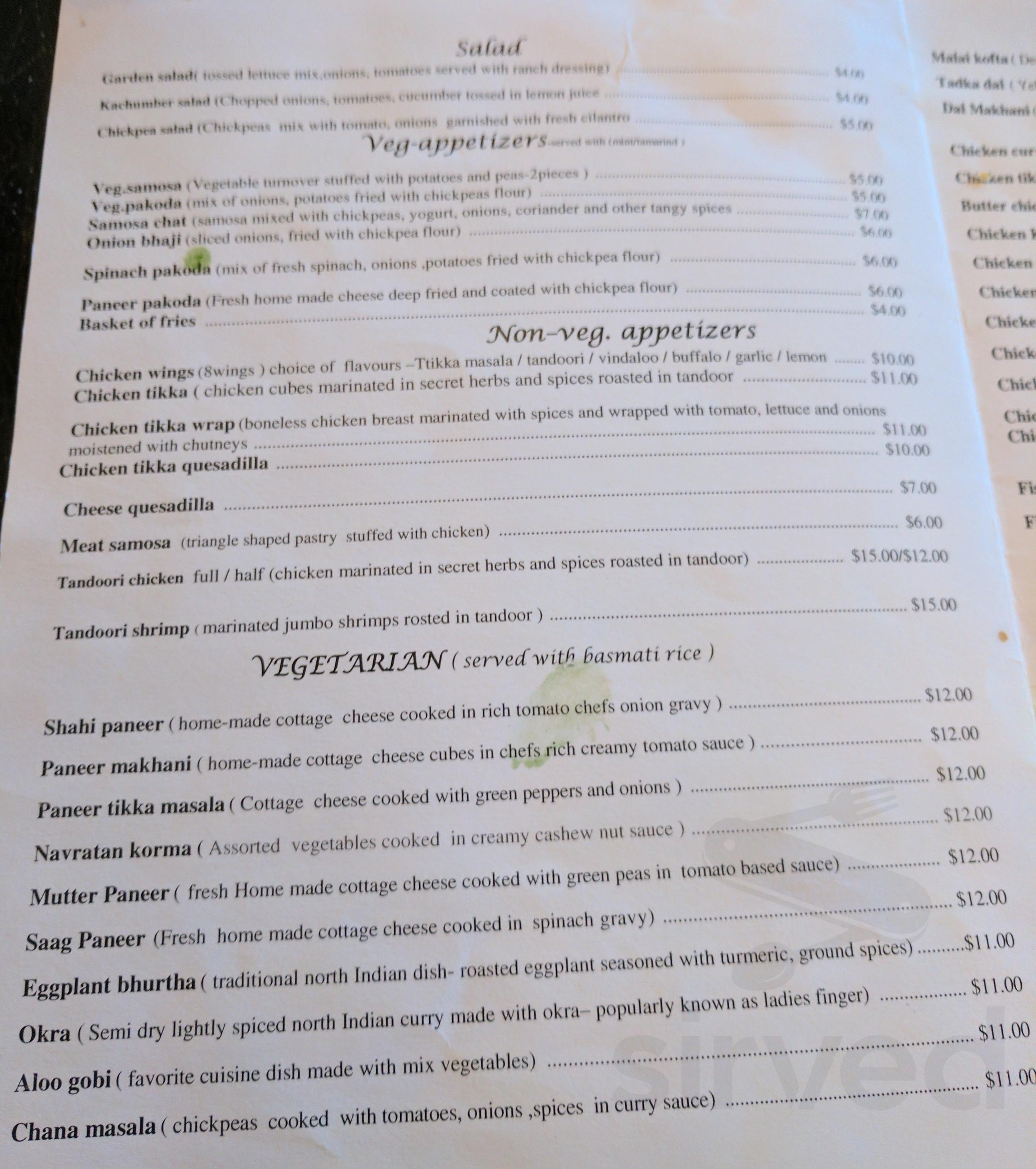 Menu for Taj Aiken Indian Cuisine in Aiken, SC | Sirved
