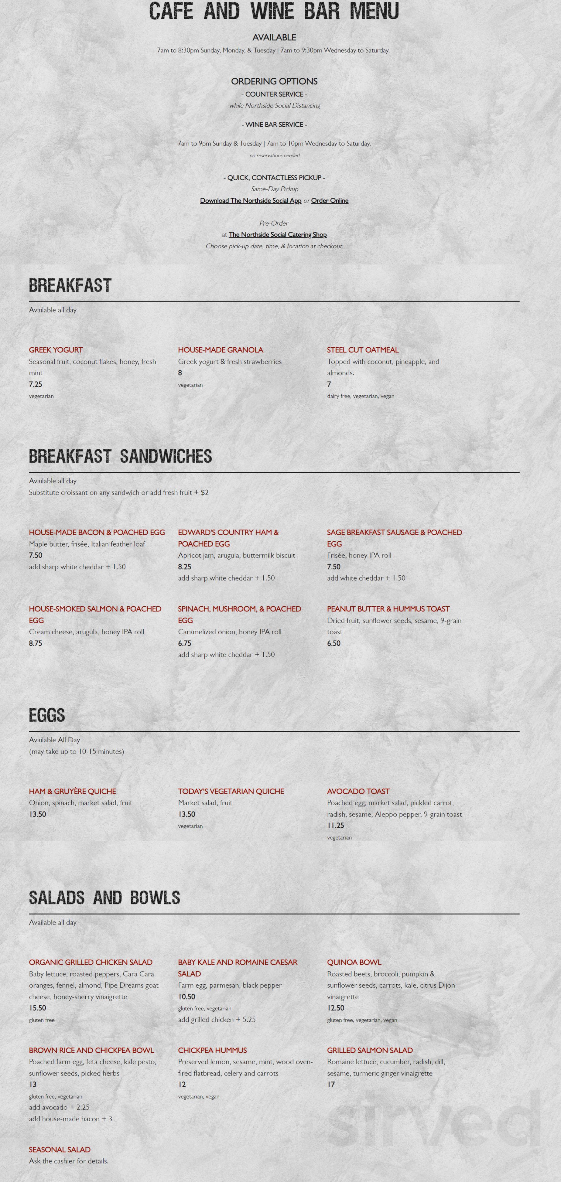 Northside Social Falls Church menu in Falls Church, Virginia, USA