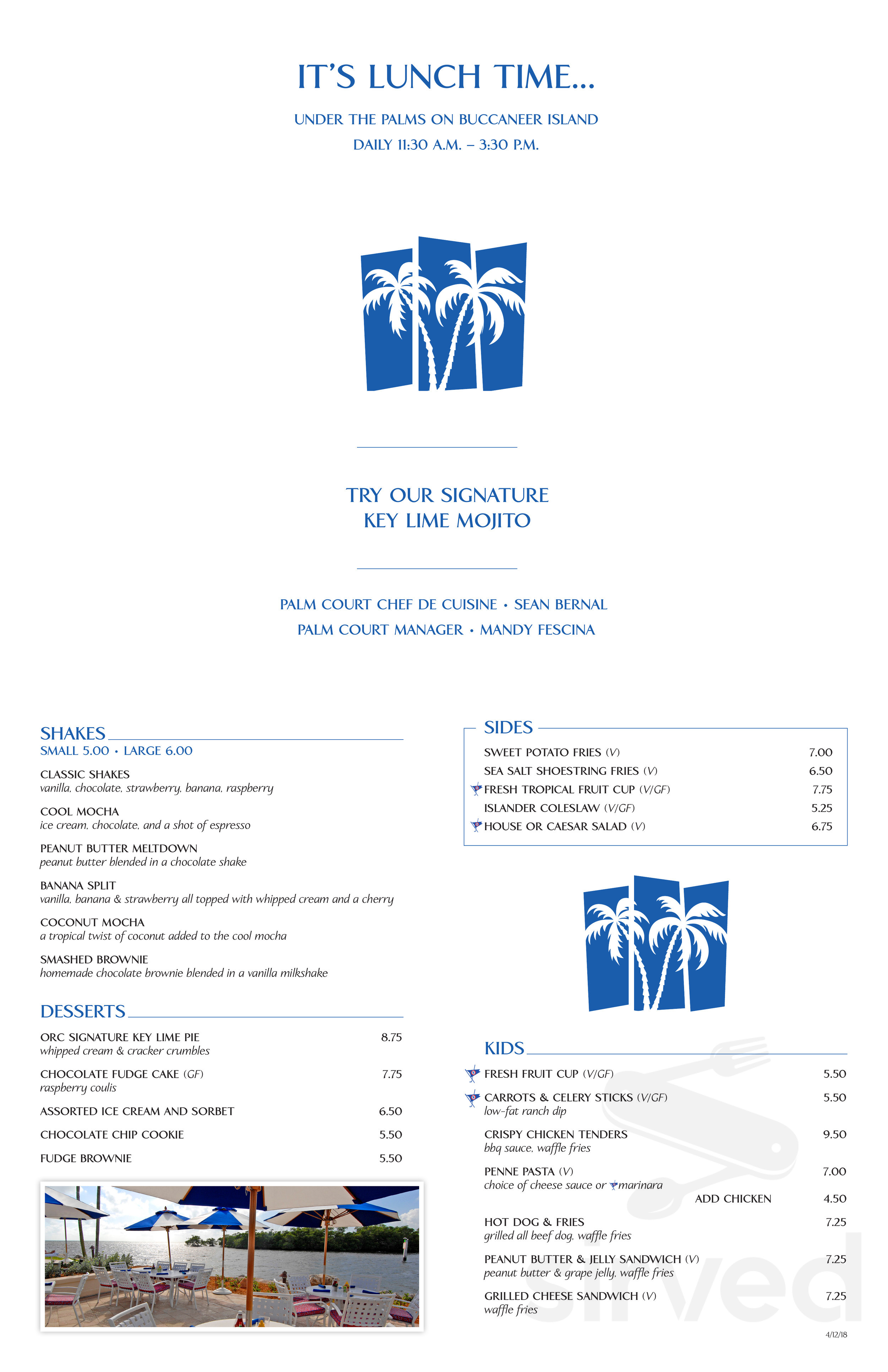 Palm Court menu in Key Largo, Florida, USA