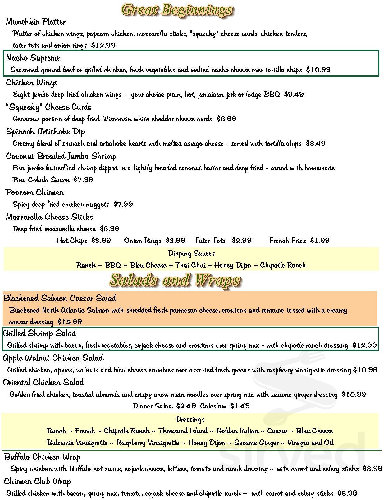 Menu for The Up North Lodge in Gwinn, MI | Sirved