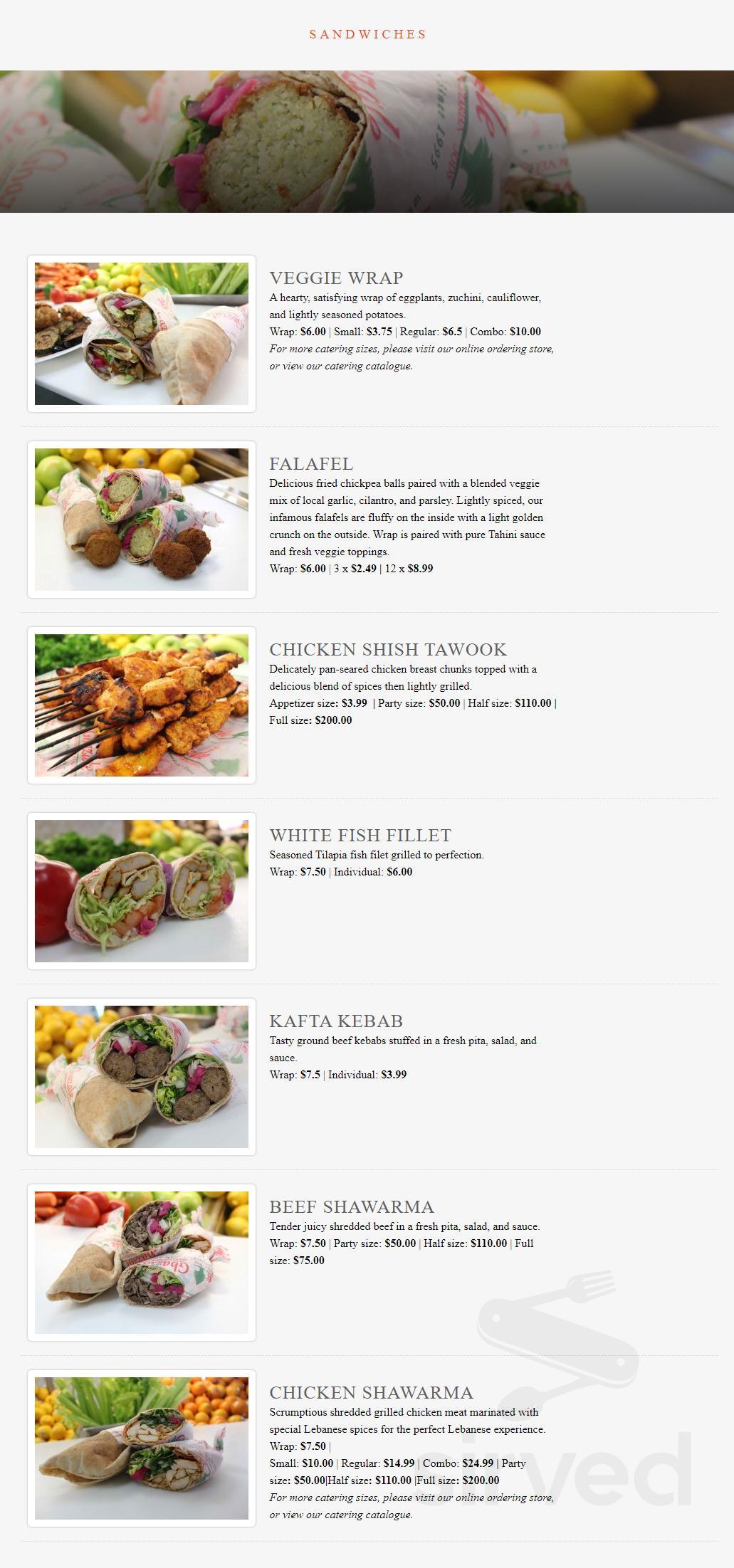 Menu - Toronto ON's ghazale | Sirved