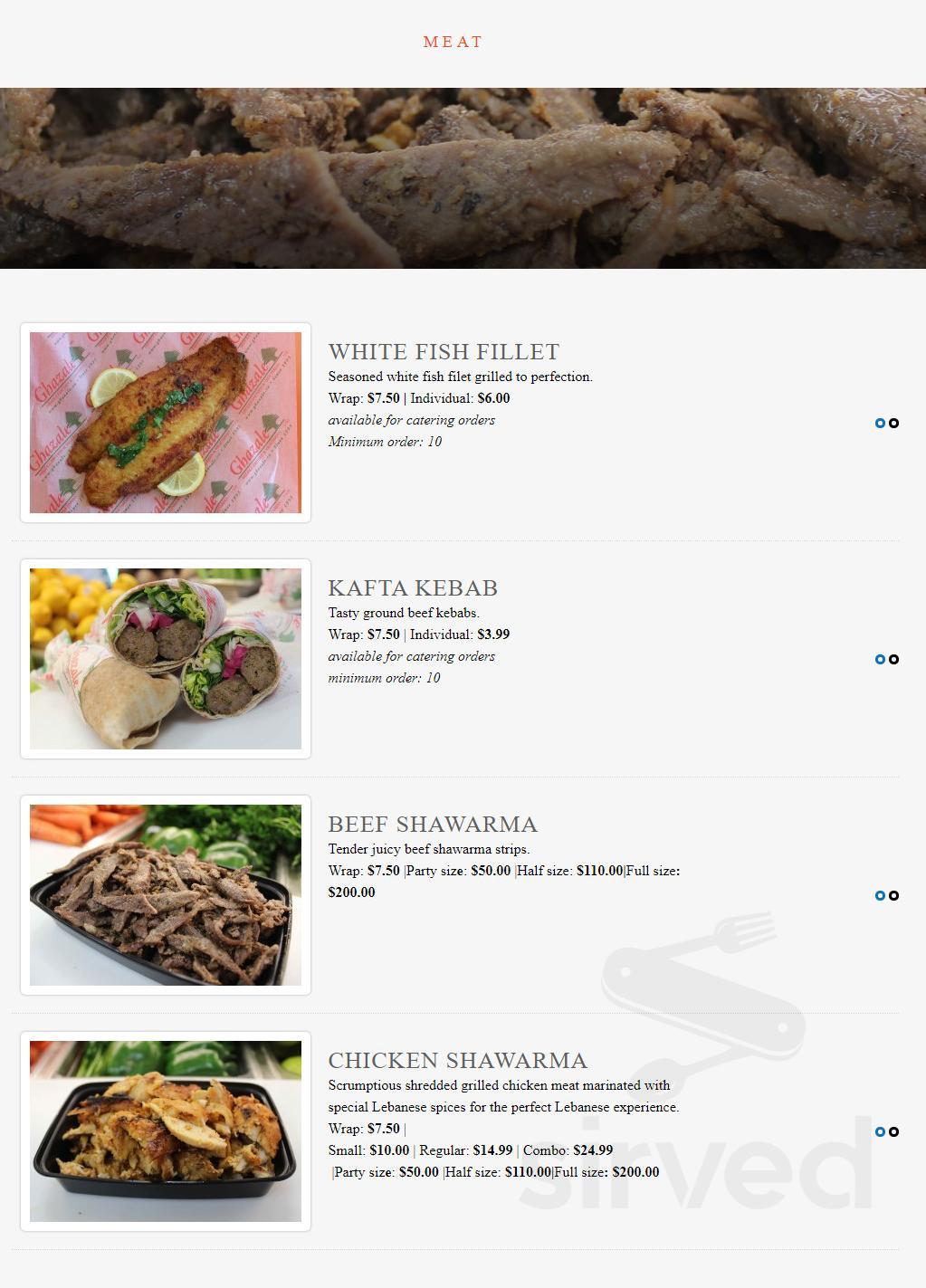 Menu - Toronto ON's ghazale | Sirved