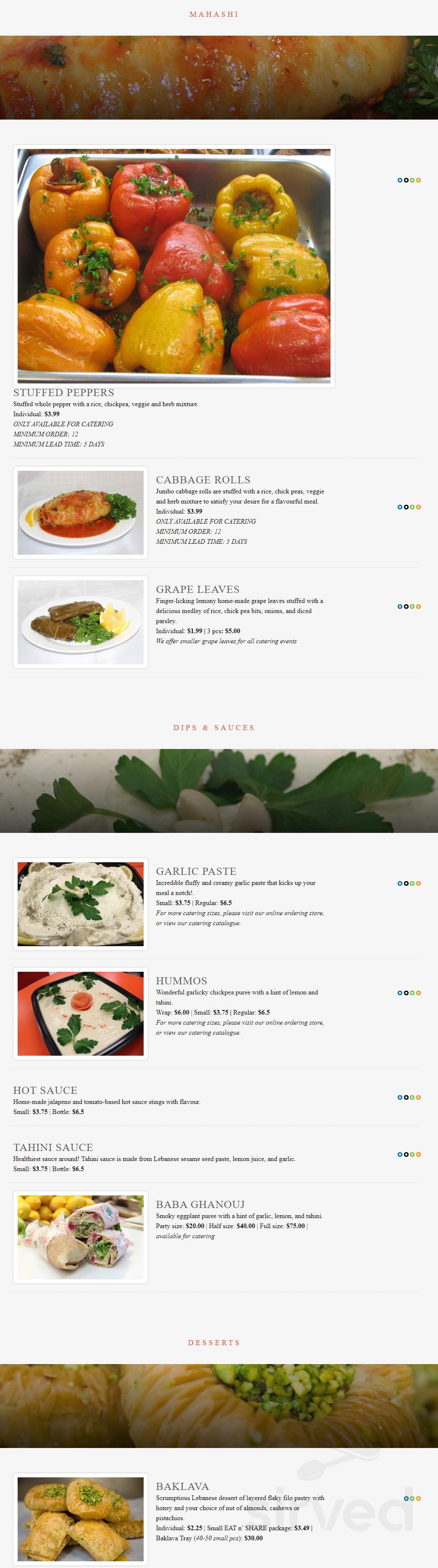 Menu - Toronto ON's ghazale | Sirved