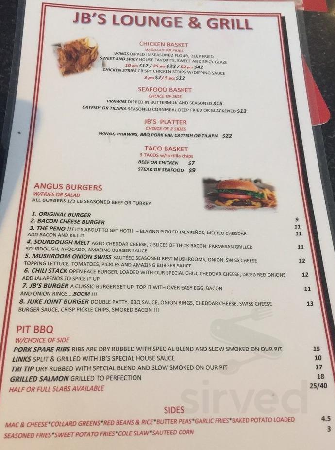 JB's Lounge & Grill menus in Sacramento, California, United States