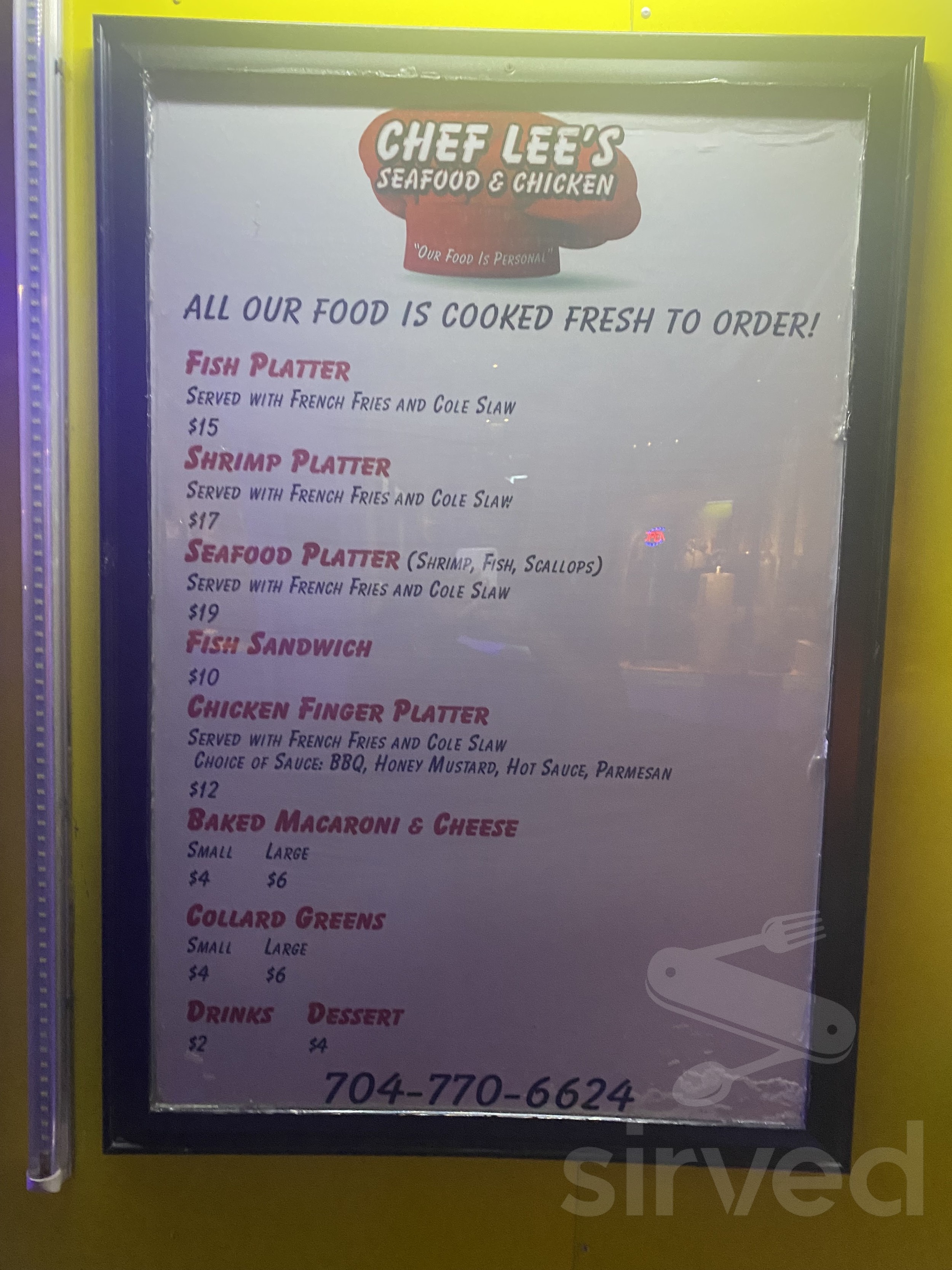 Chef Lee's Seafood and Chicken menu in Charlotte, North Carolina, USA