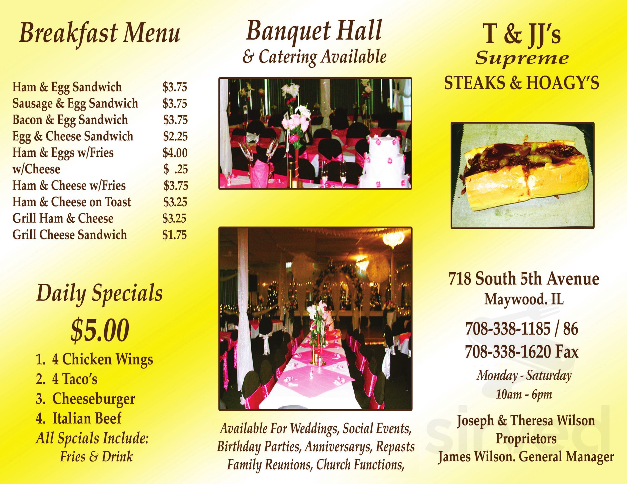 T & JJ's Supreme Steaks & Catering Service menu in Maywood, Illinois, USA