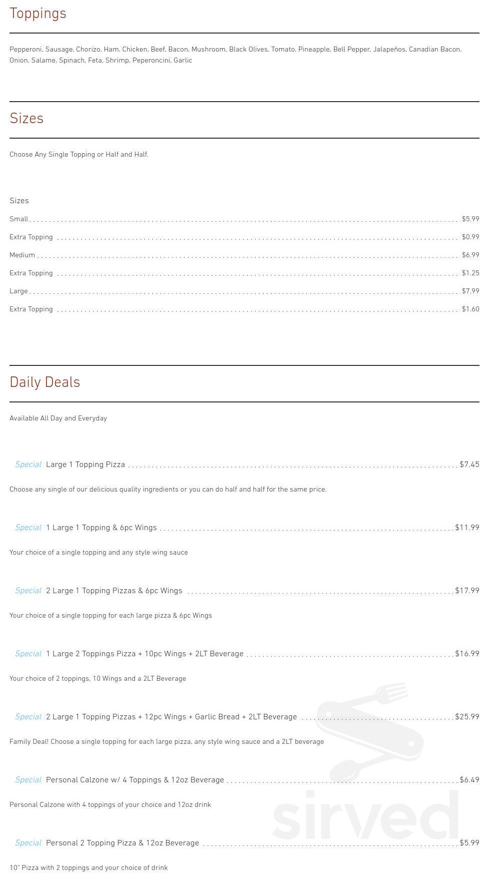 Menu - Bellflower CA's The Oven Pizza Parlor | Sirved