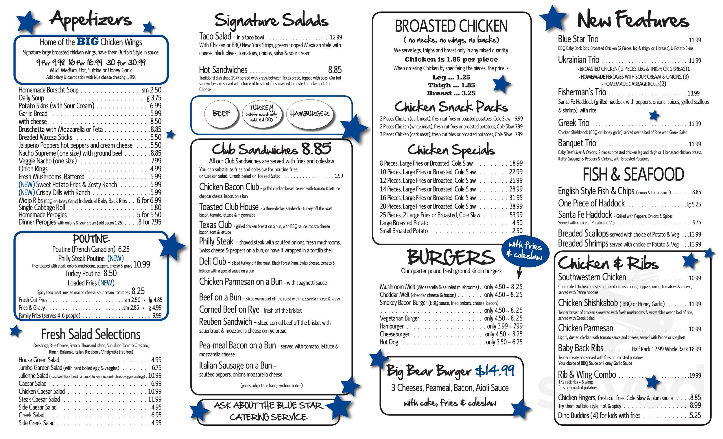 Blue Star Restaurant menu in Welland, Ontario, Canada